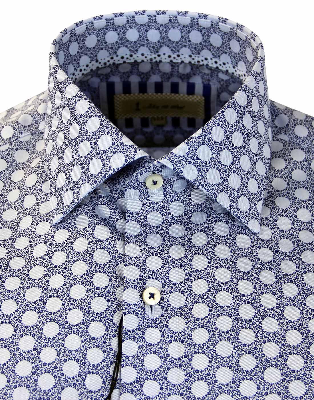 1 LIKE NO OTHER Apis Retro Mod Floral Print Polka Dot Shirt Blue