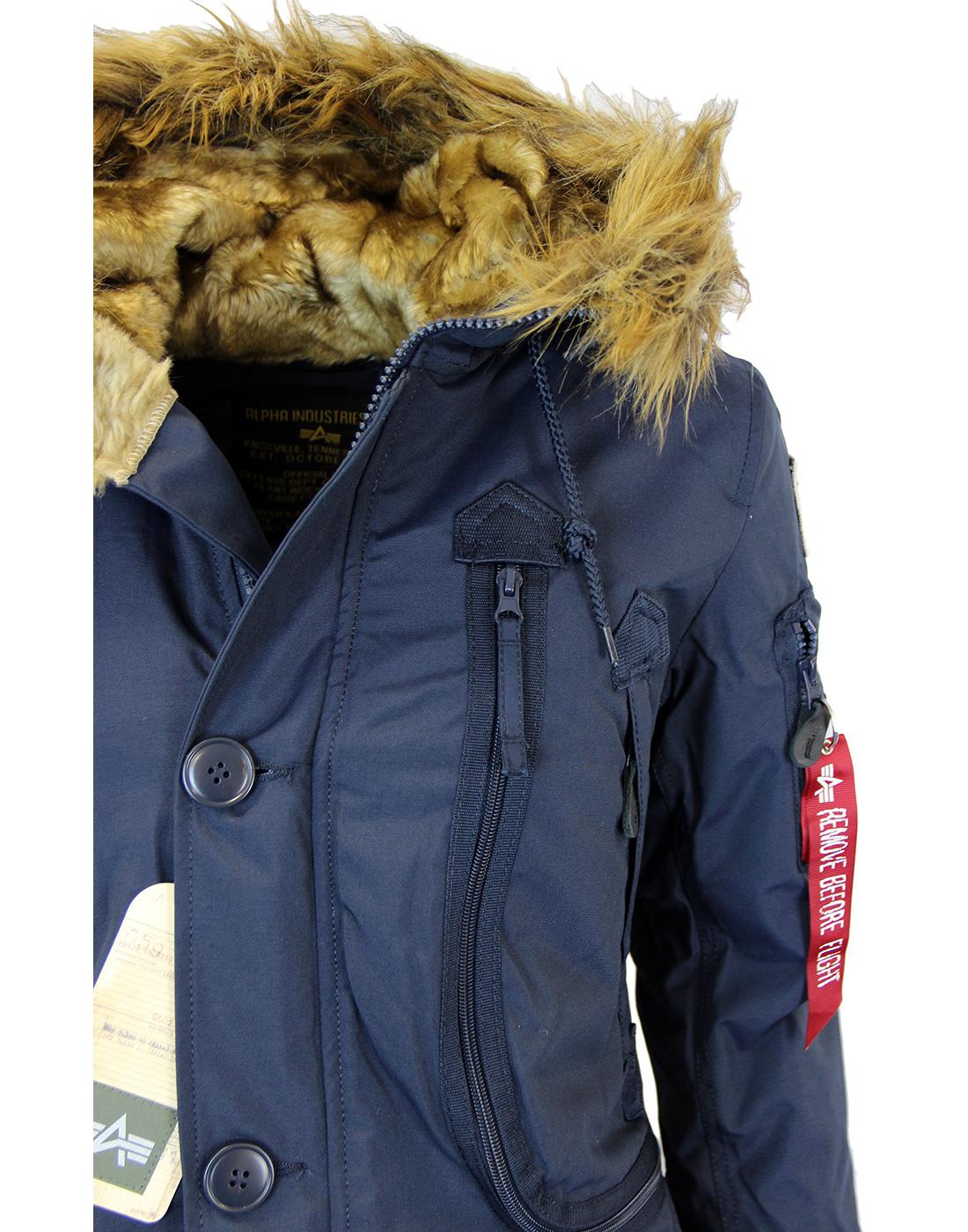 ALPHA NDUSTRIES Retro Mod Polar Womens Parka Jacket Rep Blue