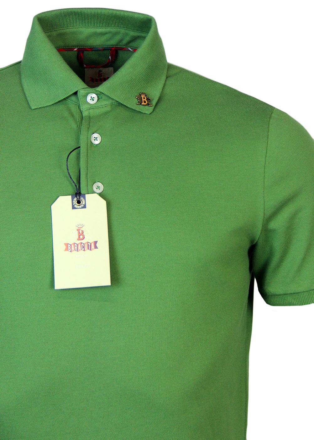 BARACUTA Retro Mod 60s Pin Badge Pique Polo in Green