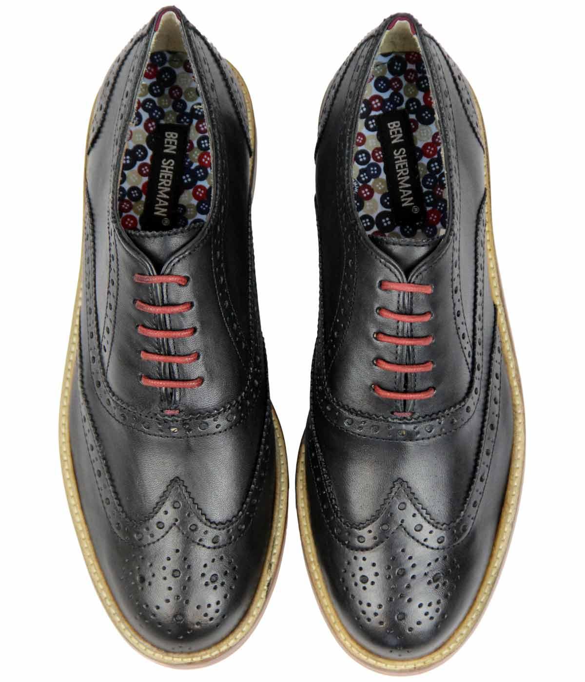 BEN SHERMAN Deon Retro 60s Mod Oxford Brogue Shoes in Black