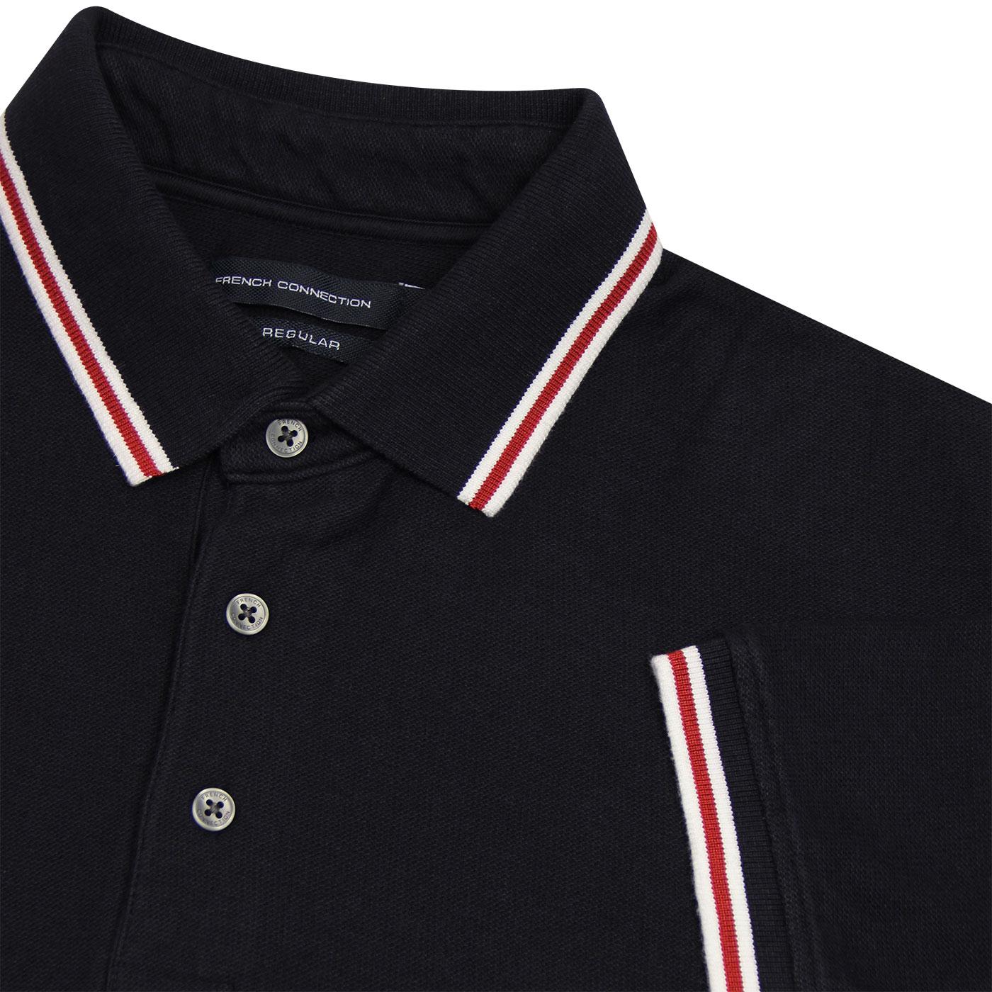 FRENCH CONNECTION Dobby Retro Mod Tipped Polo in Blue