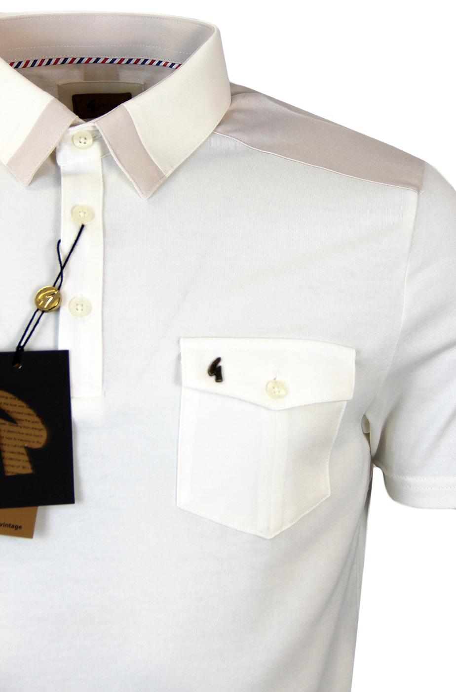 GABICCI VINTAGE Retro Mod Contrast Back Yoke Polo in Ecru