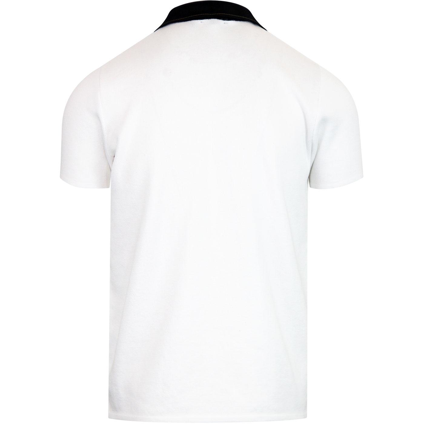 GABICCI VINTAGE Hawk Retro 70s Faux Suede Polo in White