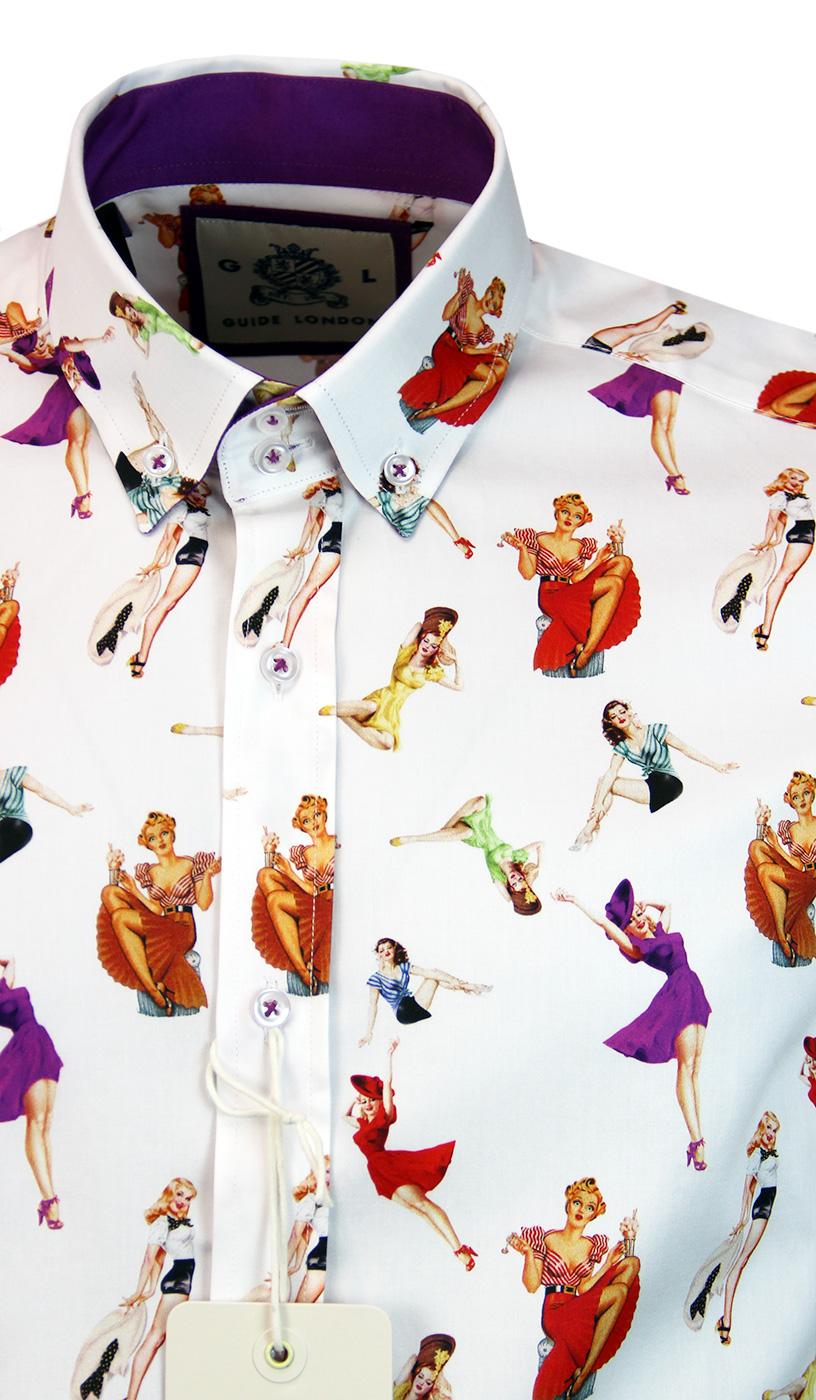 GUIDE LONDON Retro 1950s Button Down Pin Up Girls Shirt in White