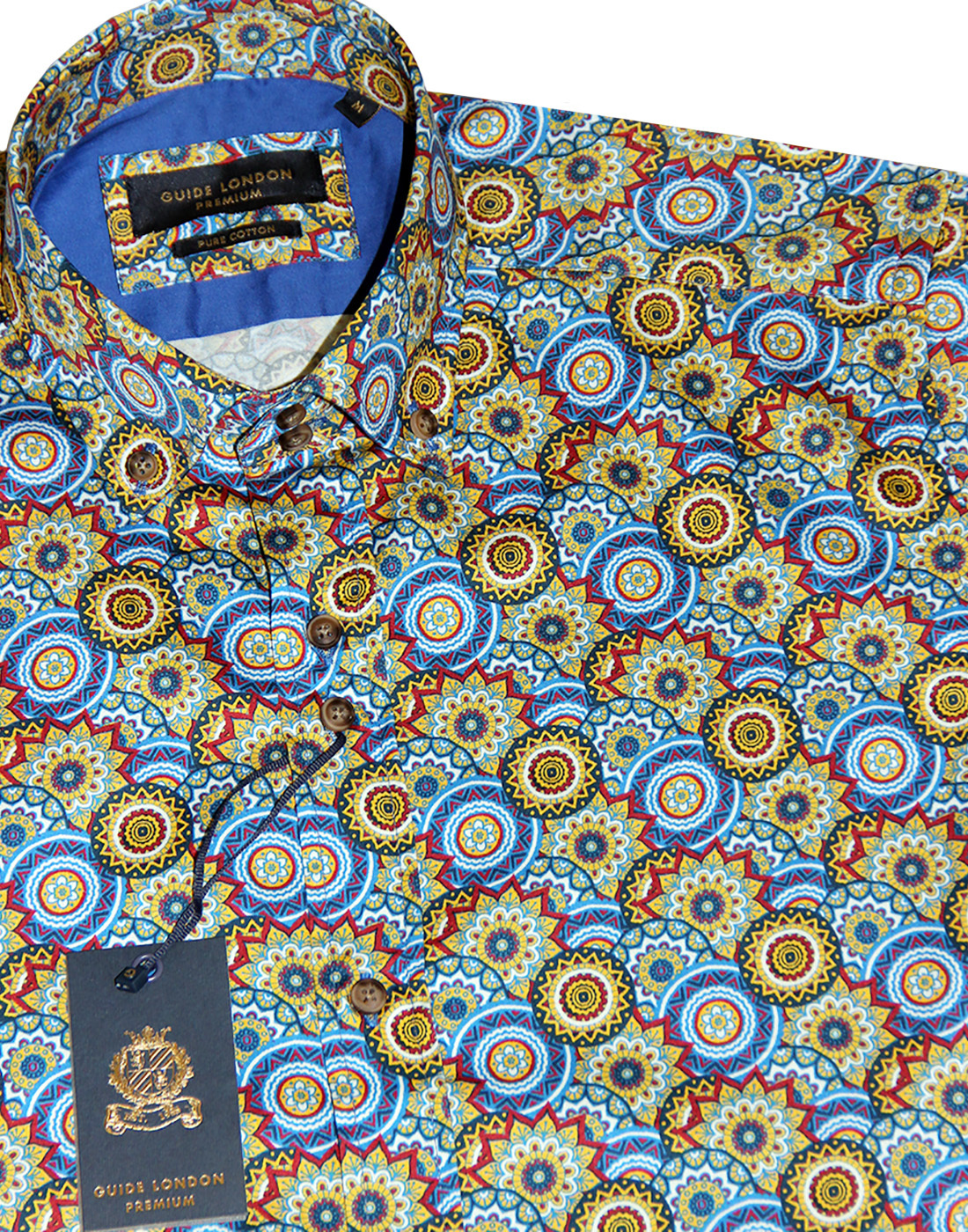 GUIDE LONDON Men's Retro 60s Mod Psychedelic Floral Circle Shirt