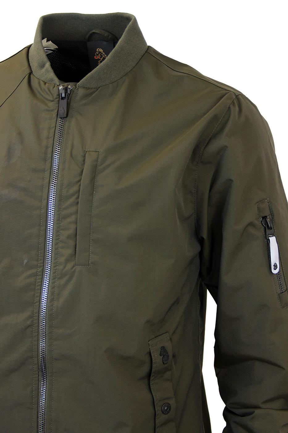 LUKE 1977 Nation Retro Long Lined Bomber Jacket in Khaki