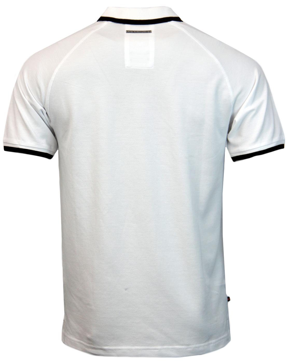 LUKE 1977 Oscar Gardner Retro 60s Zip Placket Polo in White/BLack