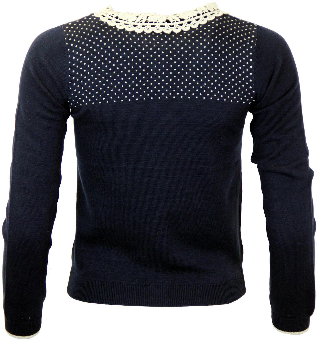 MERC Kastel Retro Vintage Lace Knitted Cardigan in Navy