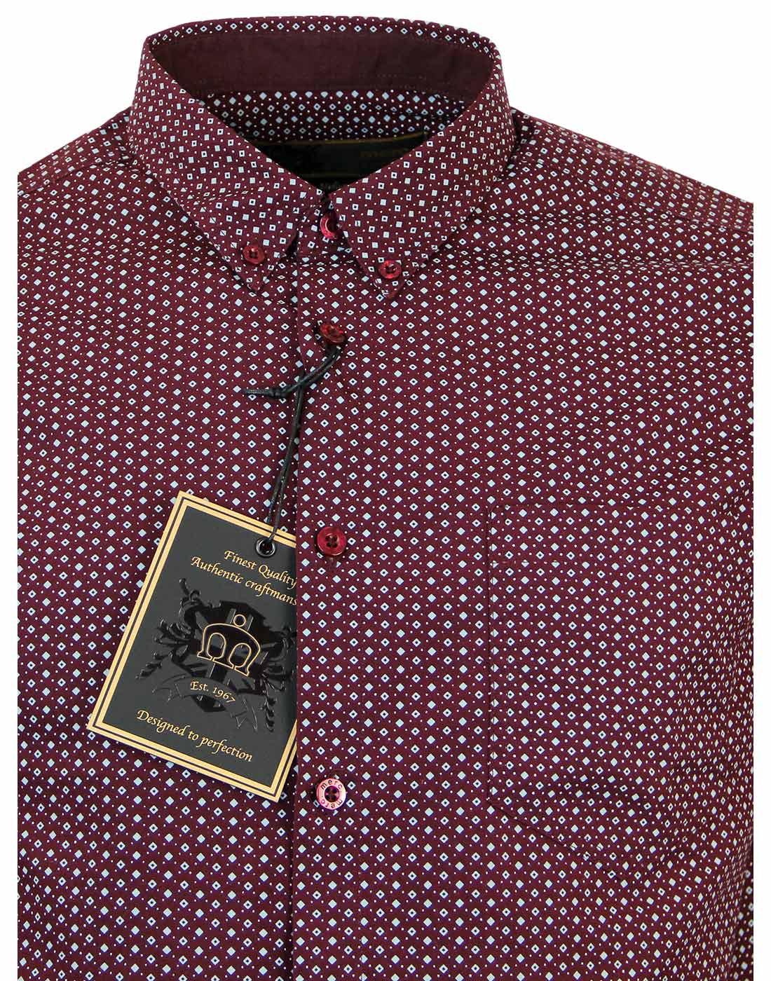 MERC Larkin Geometric Print Retro Button Down Shirt in Wine