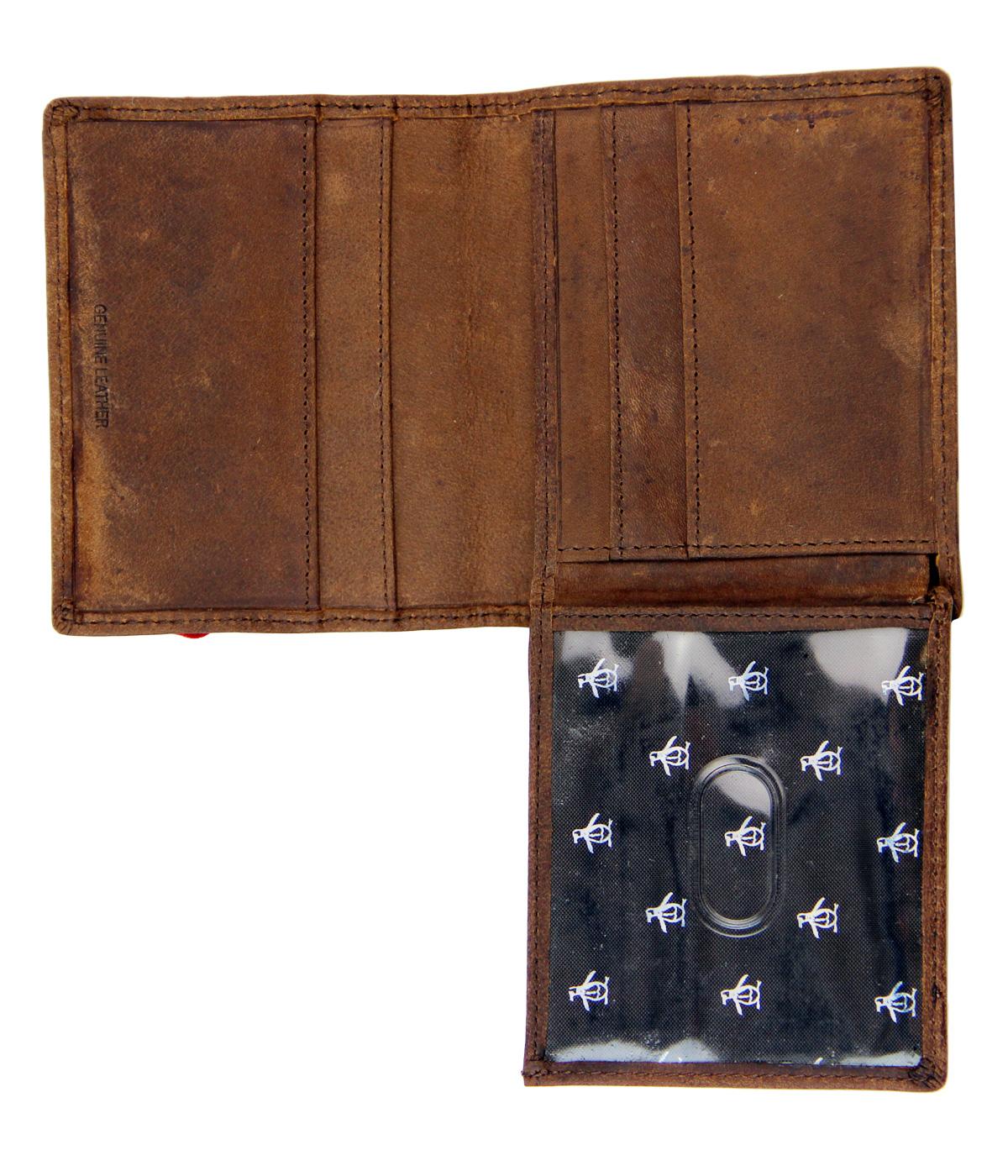 ORIGINAL PENGUIN Retro Leather Bi Fold Wallet in Tan