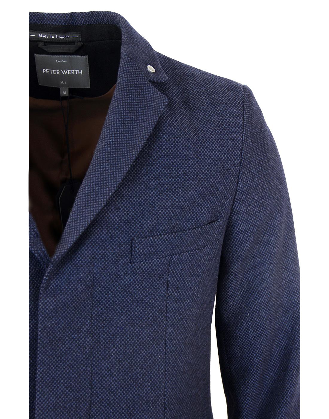 PETER WERTH Cropley Made in England Micro Check Coat in Navy