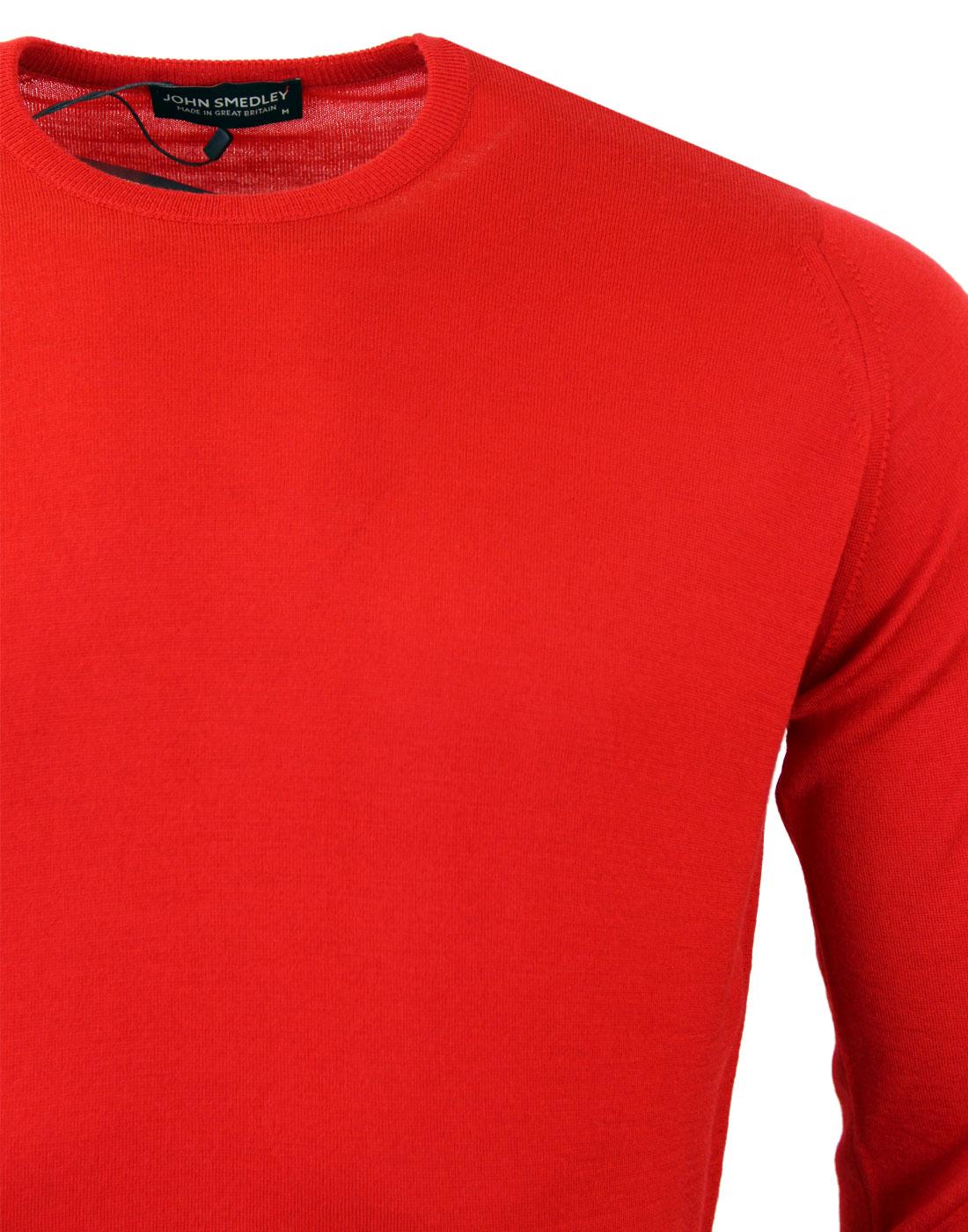 JOHN SMEDLEY Cleves Retro Mod Knit Crew Neck Jumper Garnet in Red