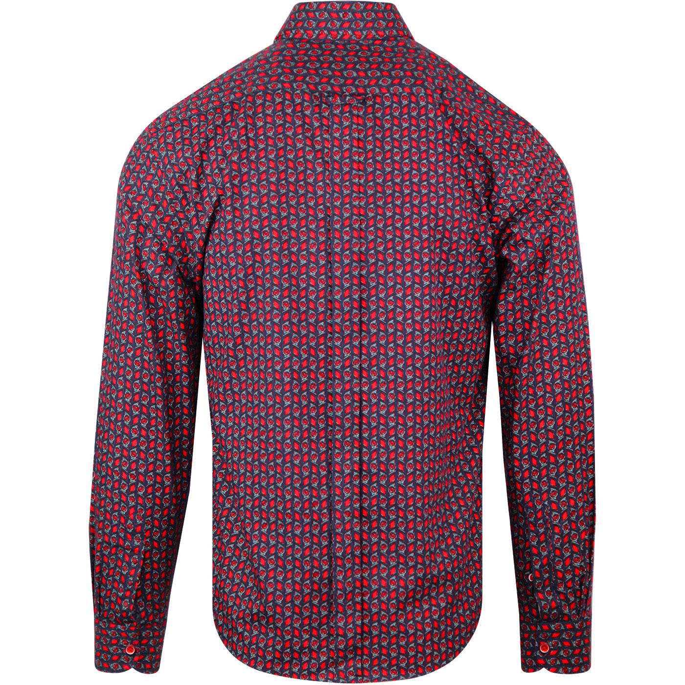 TOOTAL Retro Mod Geometric 60s Button Down Shirt Navy