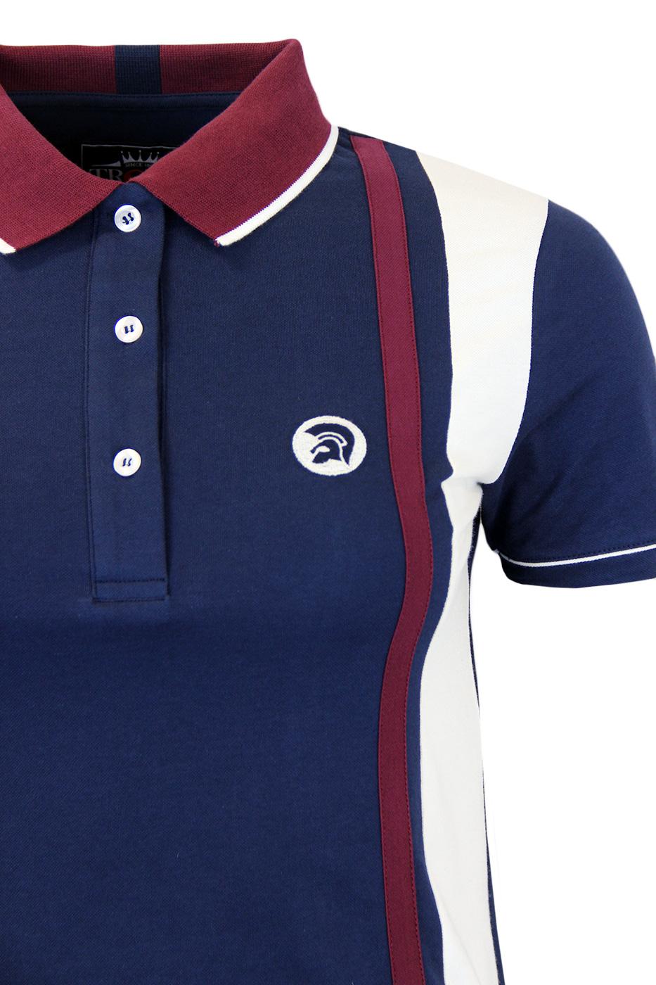 TROJAN RECORDS Retro Mod Stripe Panel Womens Polo in Navy