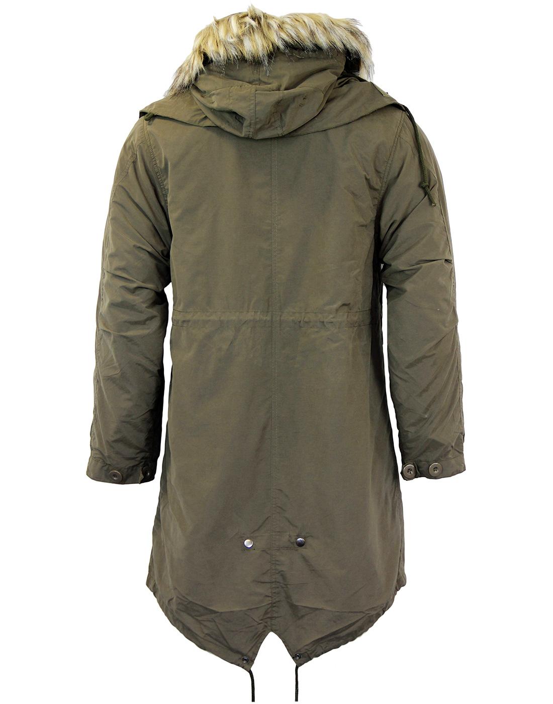 TROJAN Retro Sixties Mod Fishtail Parka Coat in Khaki
