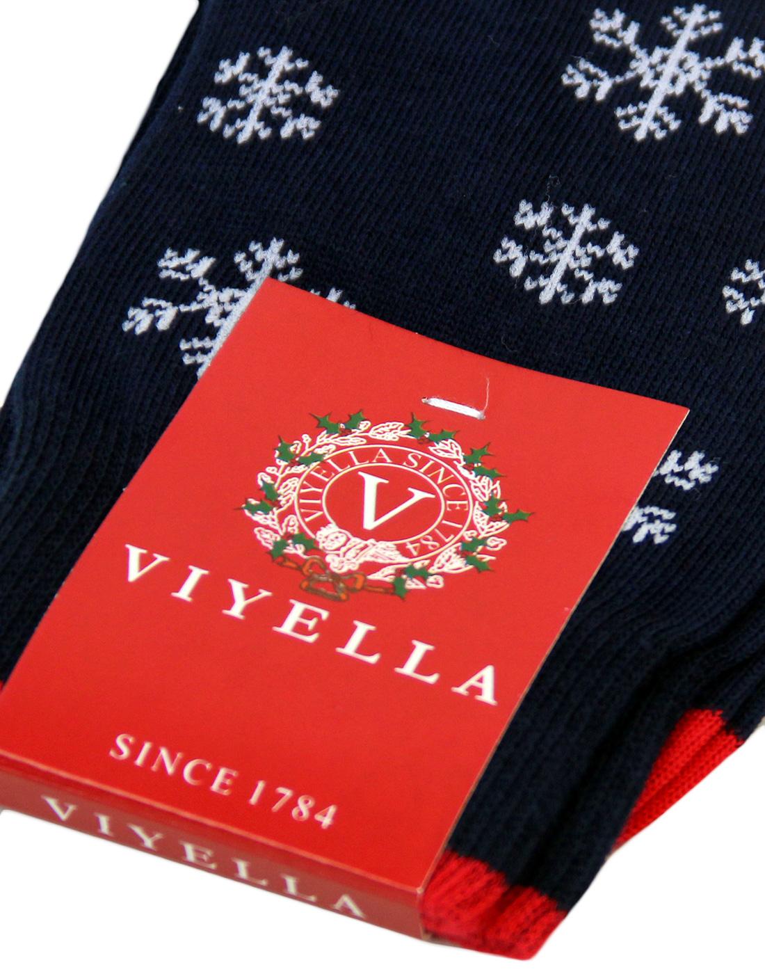 VIYELLA Christmas Snowflake Print Retro Socks in Navy