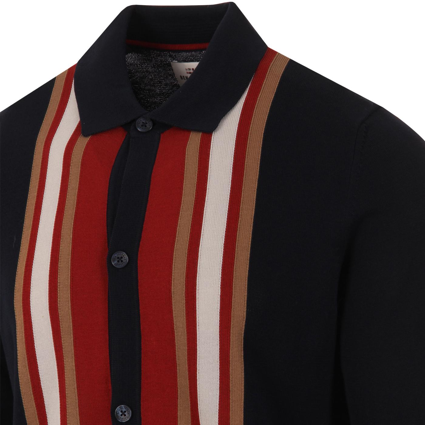 BEN SHERMAN Mod Button Through Polo Cardigan Dark Navy