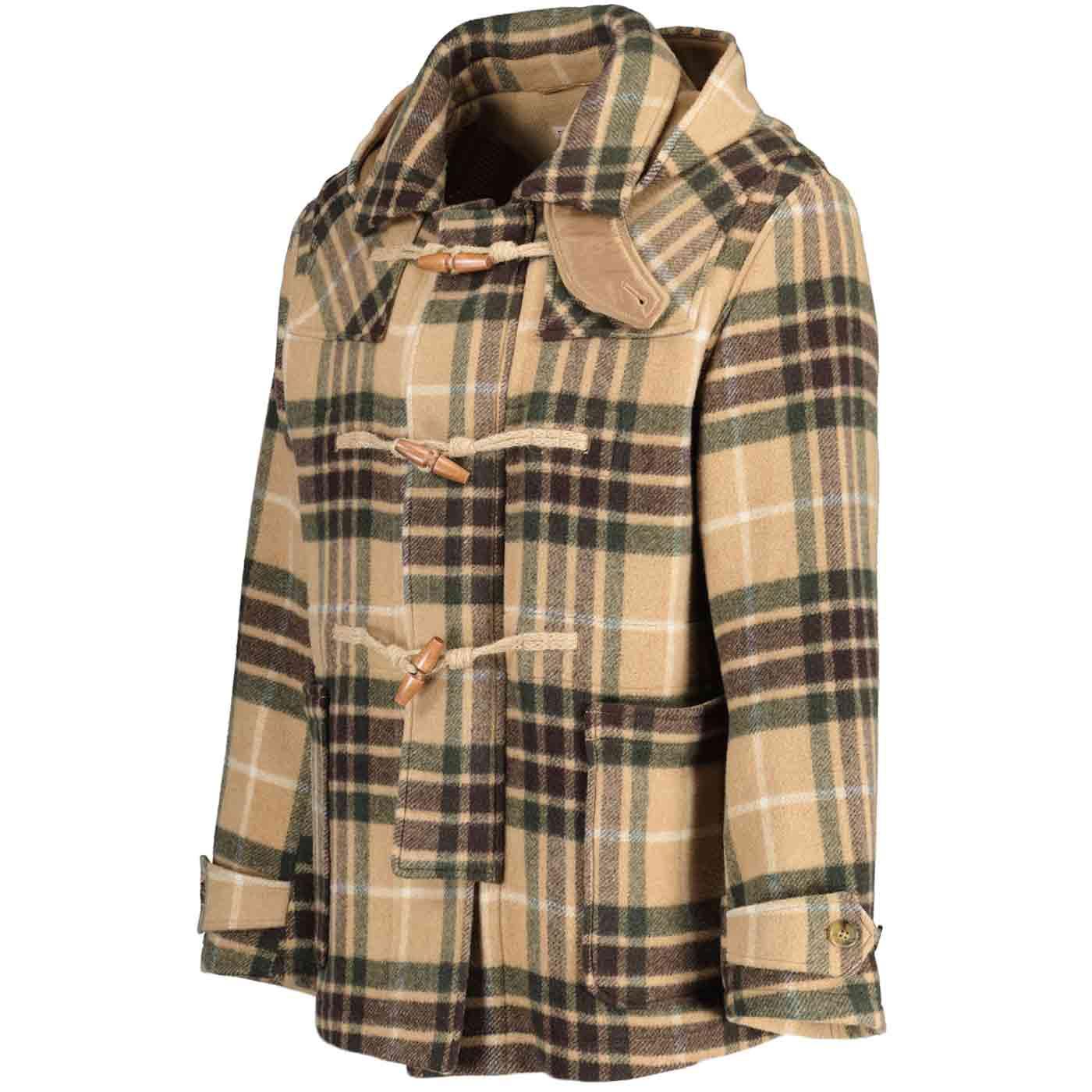 Baracuta Retro Double Wool Tartan Short Duffle Coat in Brown