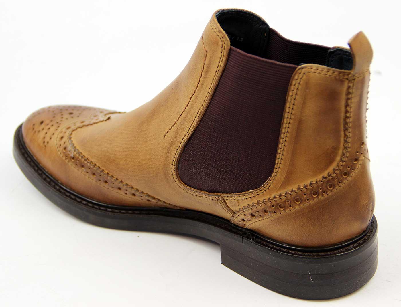 BASE LONDON Burghley Retro 60s Mod Brogue Chelsea Boots Tan