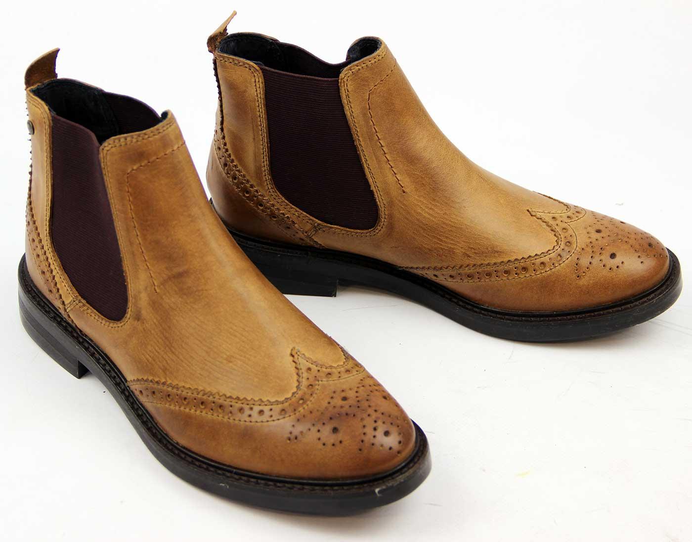 BASE LONDON Burghley Retro 60s Mod Brogue Chelsea Boots Tan