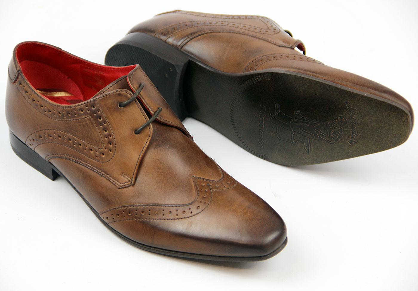 BASE LONDON Sew Retro 60s Mod Blunted Toe Brogues in Brown