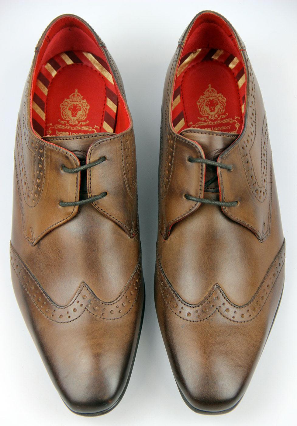 BASE LONDON Sew Retro 60s Mod Blunted Toe Brogues in Brown