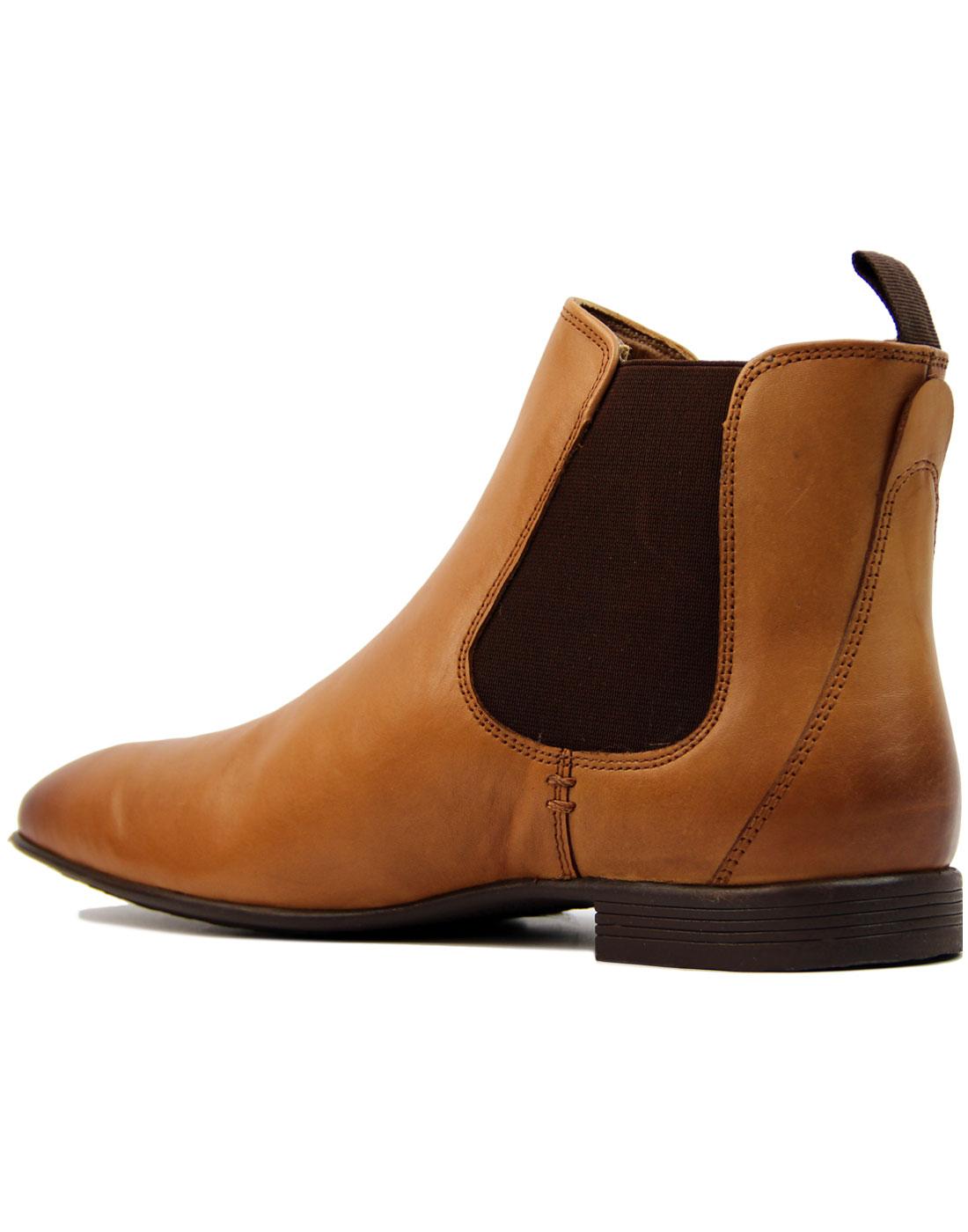 BEN SHERMAN Archibald 60s Mod Smooth Leather Chelsea Boots in Tan