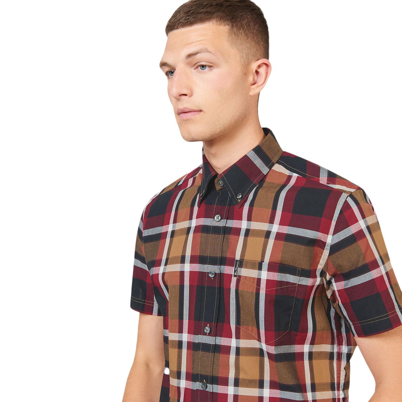 Ben Sherman Retro Mod Block Check Short Sleeve Shirt in Red