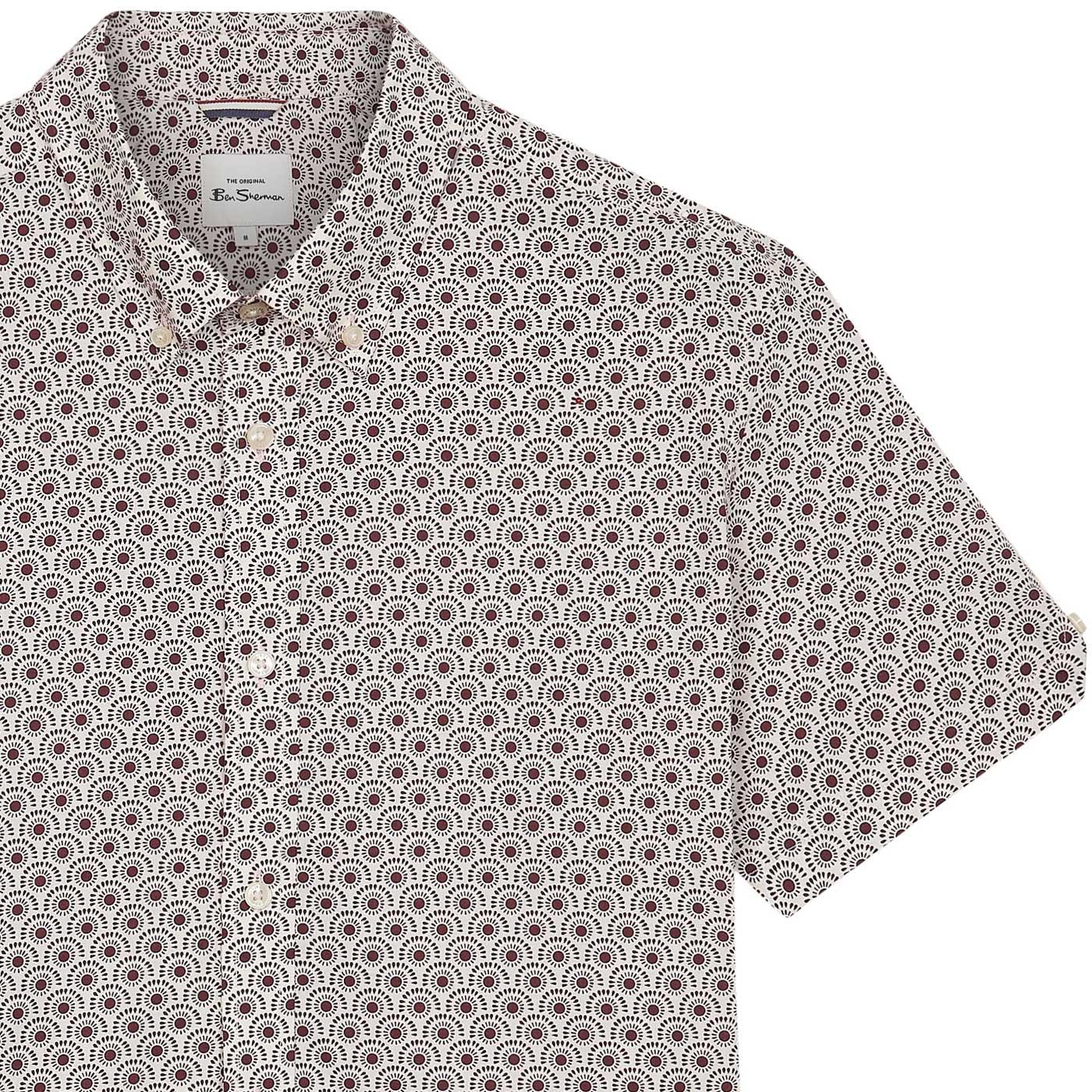 Ben Sherman Block Geo Print Button Down Mod Shirt Dark Red