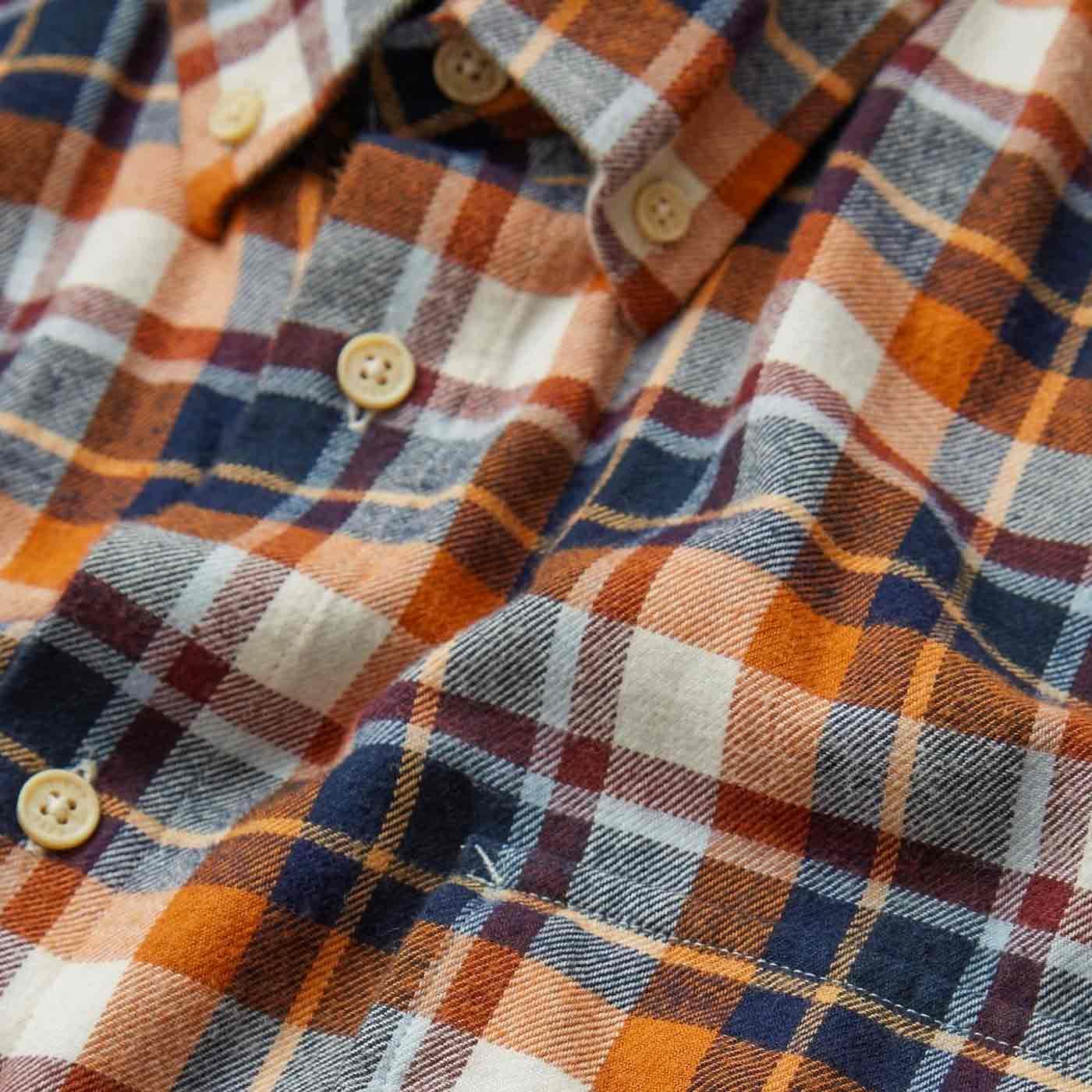 BEN SHERMAN Mod Brushed Plaid Check Shirt in Dark Orange