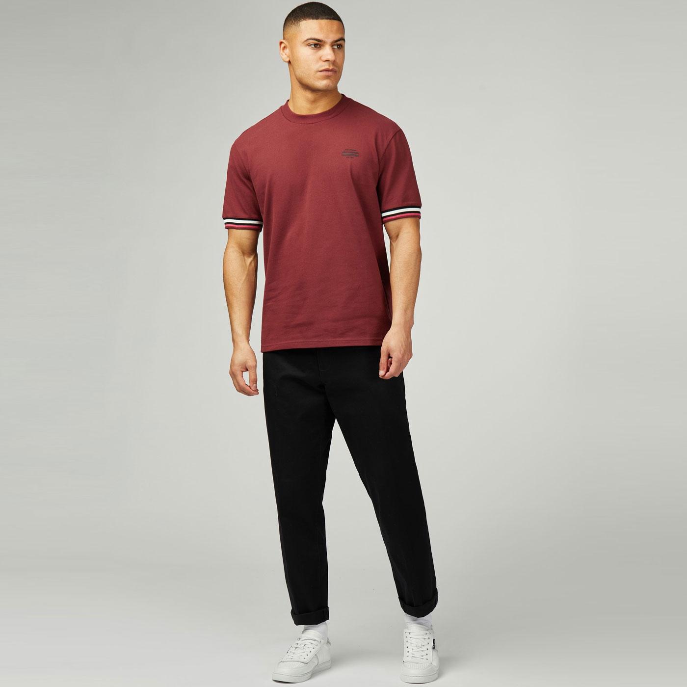 Ben Sherman Men's Block Tipped Cuff Retro Pique Tee in Wine