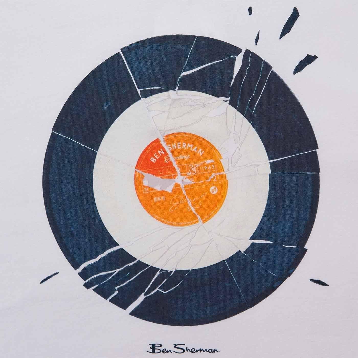 BEN SHERMAN Retro Smashed Record Mod Target Tee White