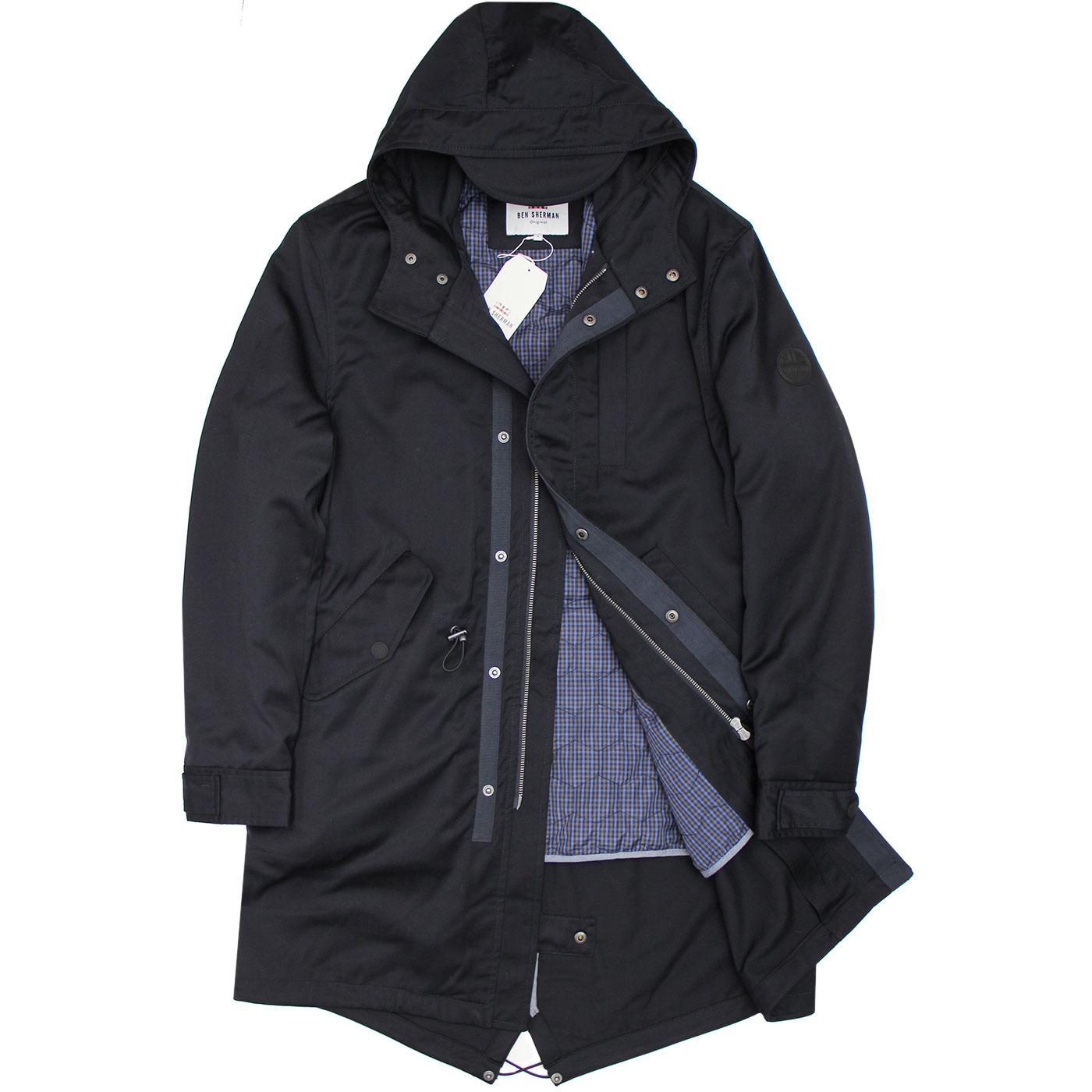BEN SHERMAN Hooded Mod Fishtail Parka Jacket - Dark Navy