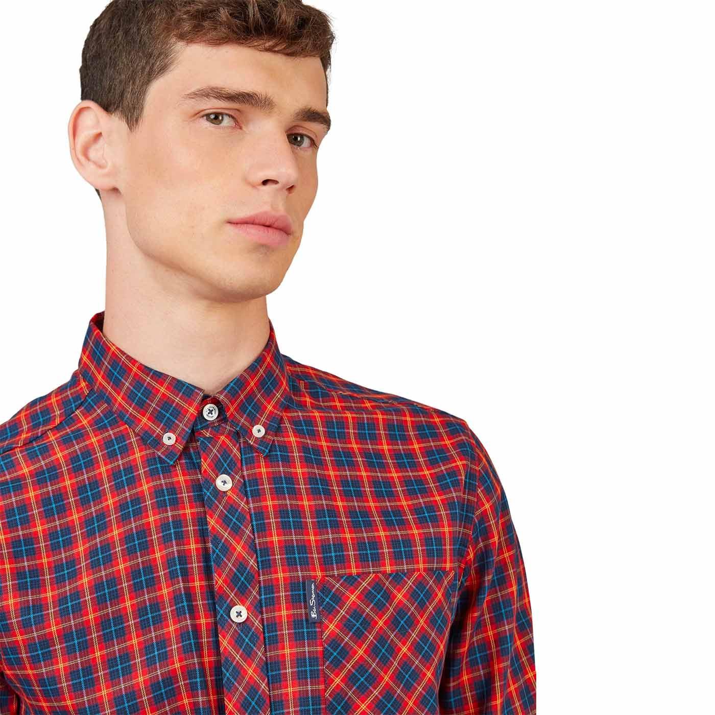 BEN SHERMAN 60s Mod House Tartan Check L/S Shirt in Red