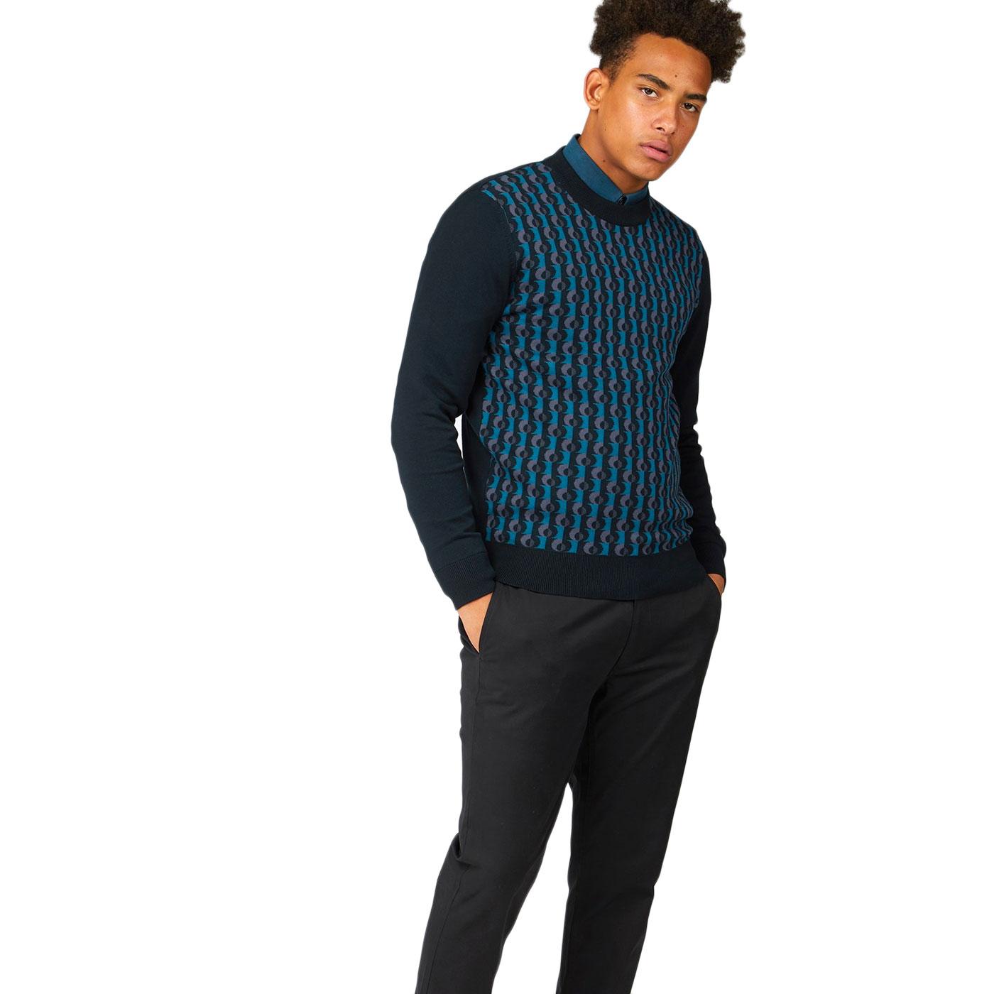 BEN SHERMAN Retro Mod Jacquard Sweatshirt in Black