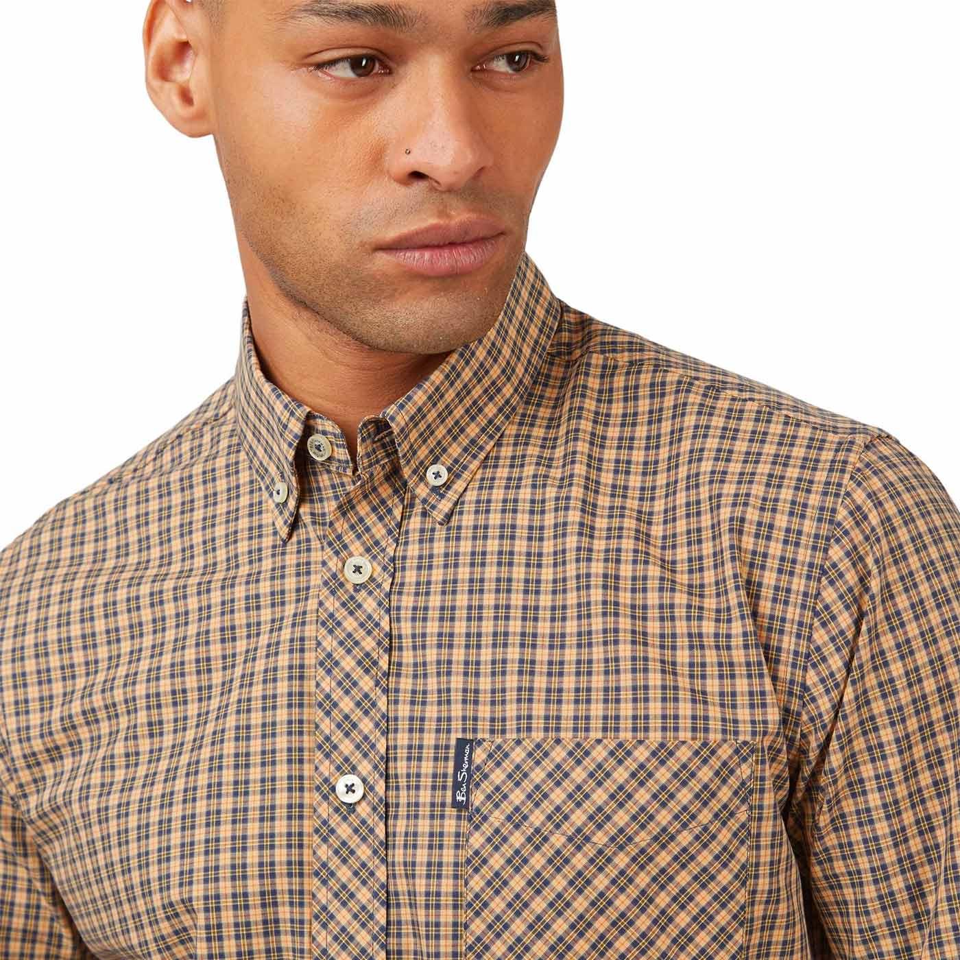 BEN SHERMAN Mini Mod Check Retro 60s Long Sleeve in Sand