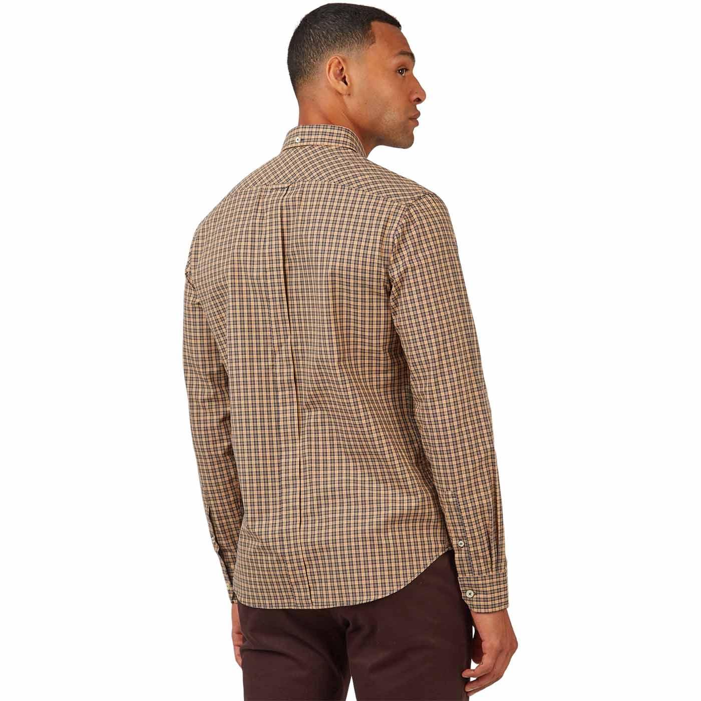 BEN SHERMAN Mini Mod Check Retro 60s Long Sleeve in Sand