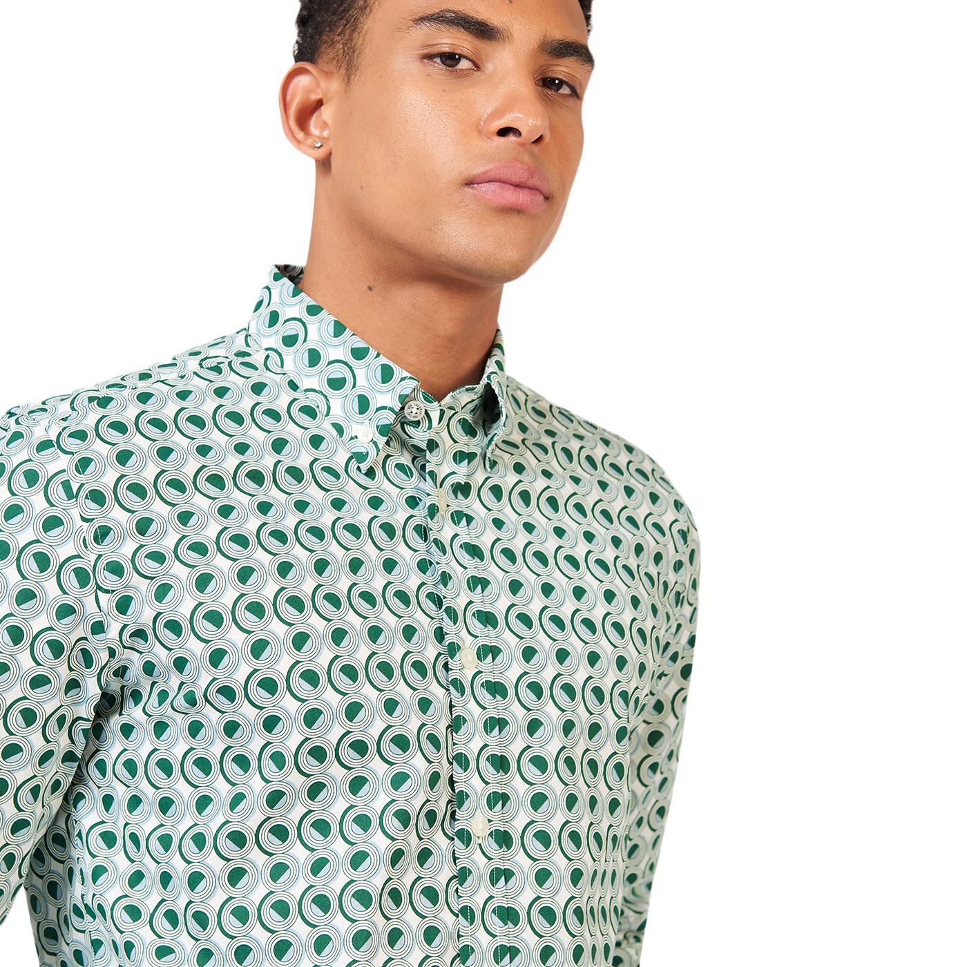 Ben Sherman Retro Geo Print Button Down Shirt in Fraser Green