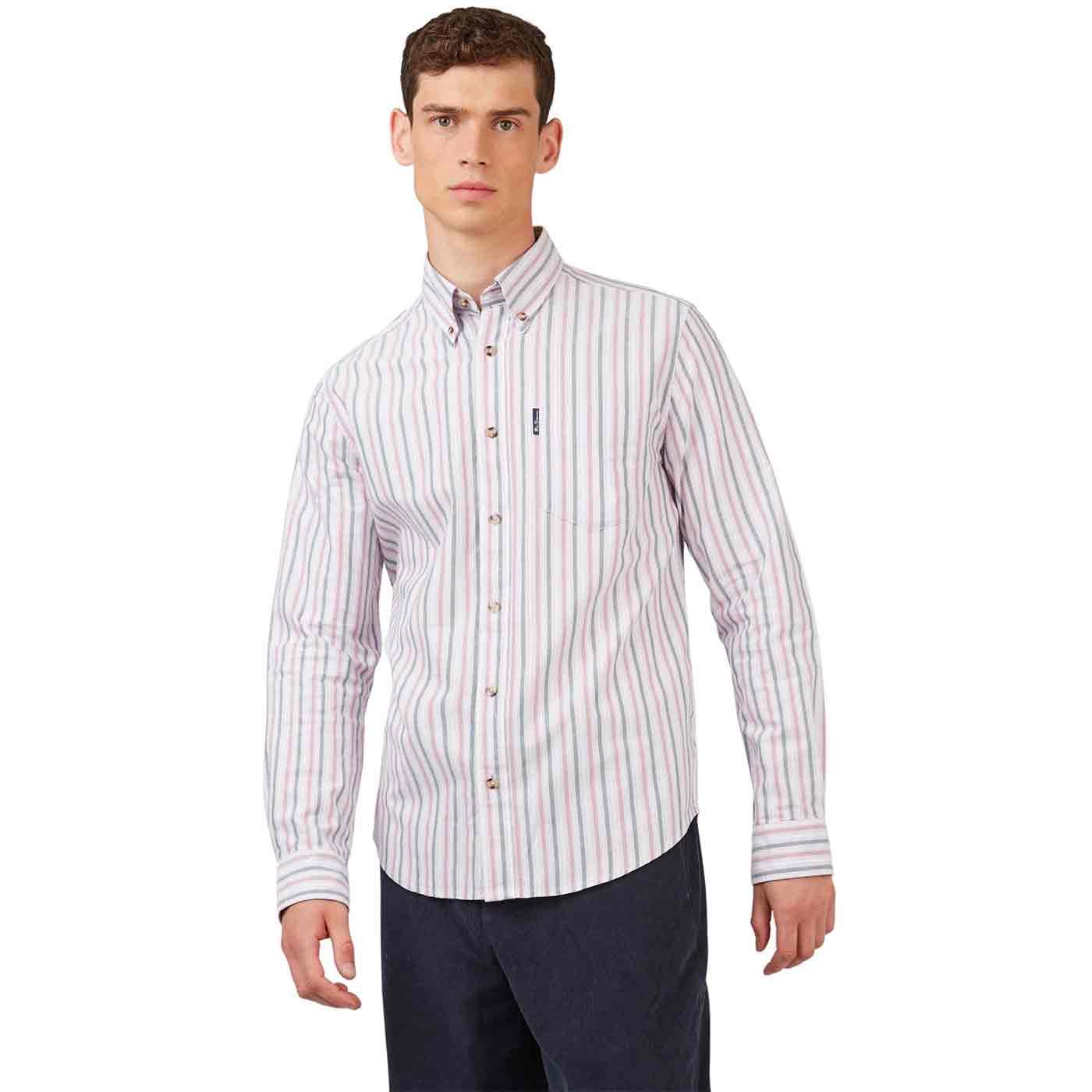 BEN SHERMAN Mod Button Down Oxford Stripe Shirt in Grape