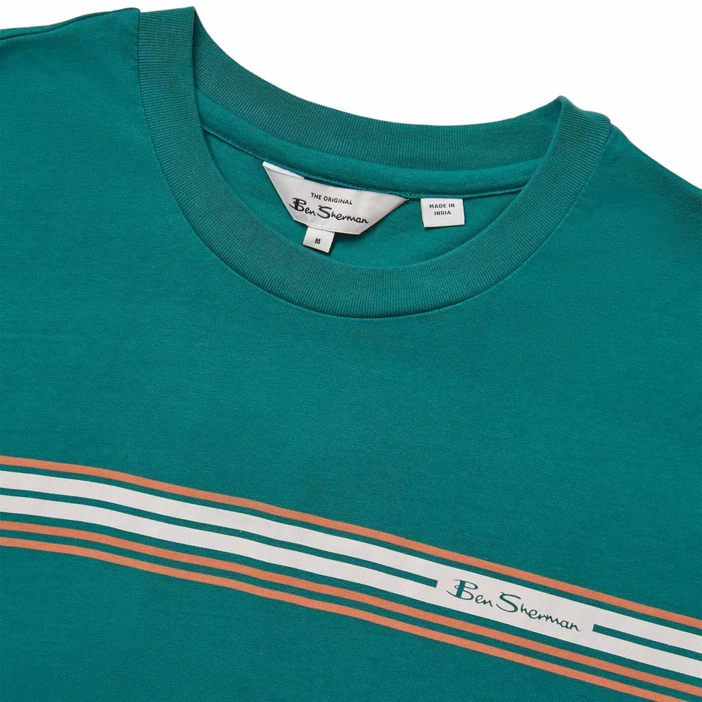 BEN SHERMAN Retro Mod Signature Core Stripe Tee Emerald