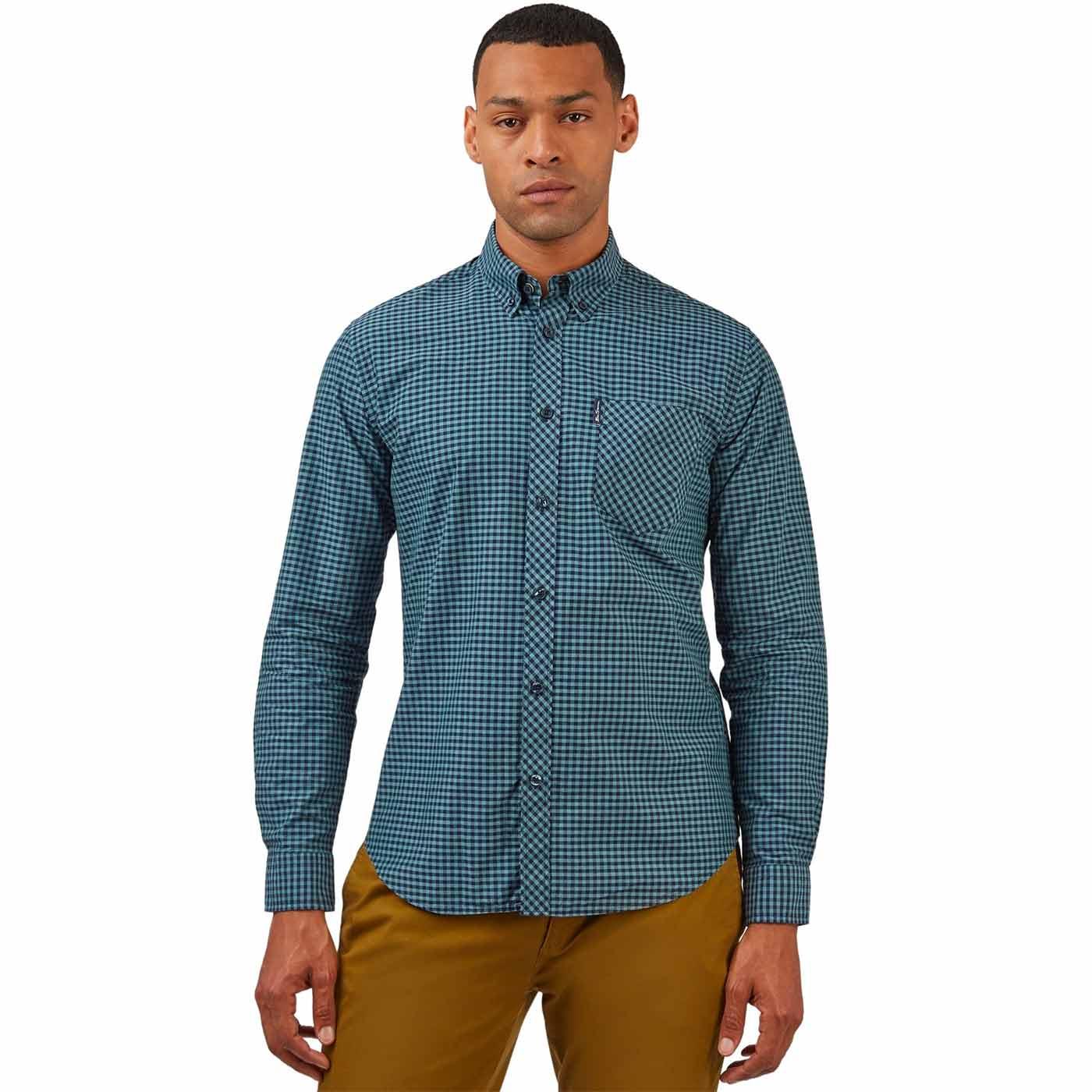 BEN SHERMAN 60s Mod Long Sleeve Gingham Shirt in Emerald