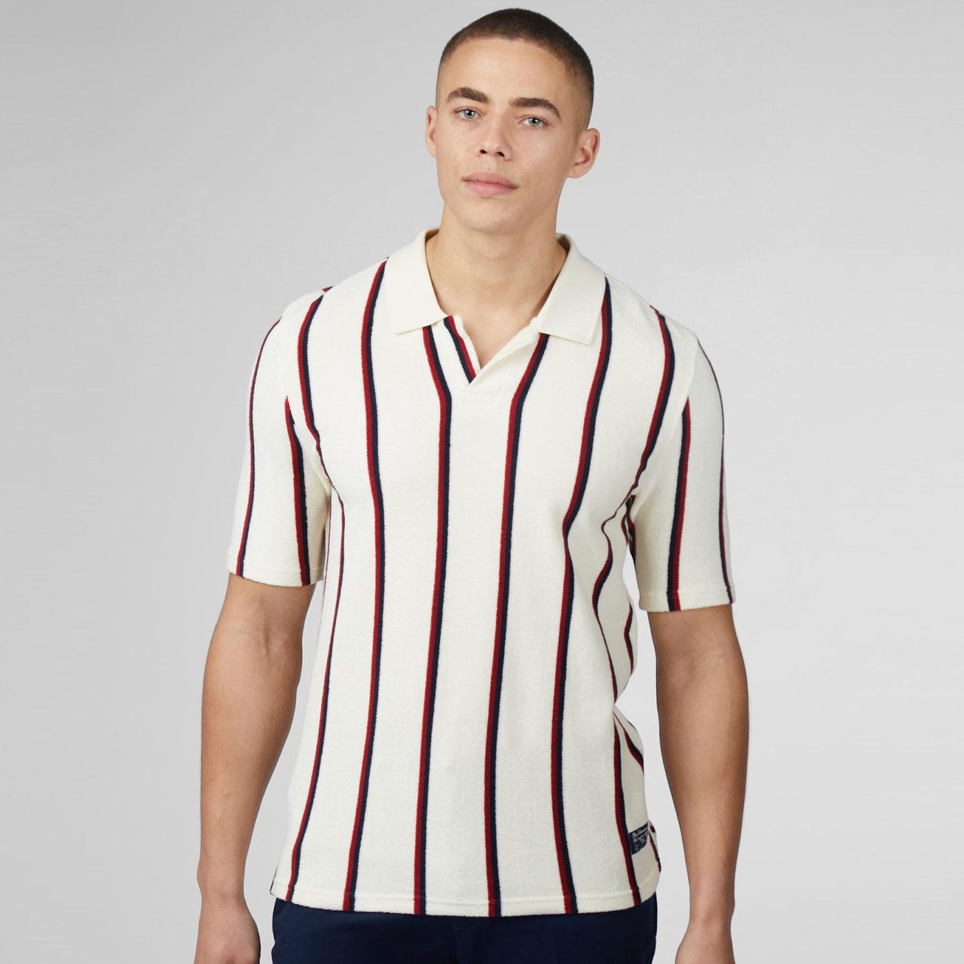 Ben Sherman Retro Stripe Cotton Towelling Polo Shirt in White