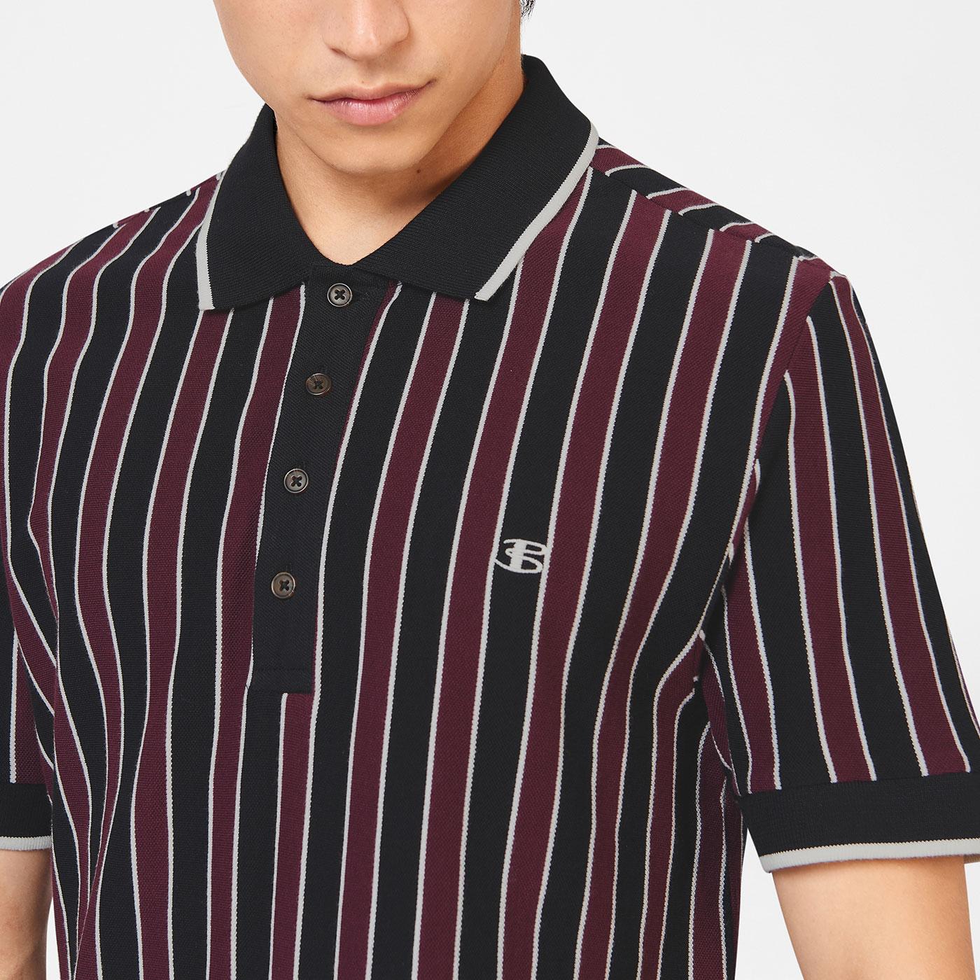 Ben Sherman Retro Mod Vertical Stripe Pique Polo Shirt in Black