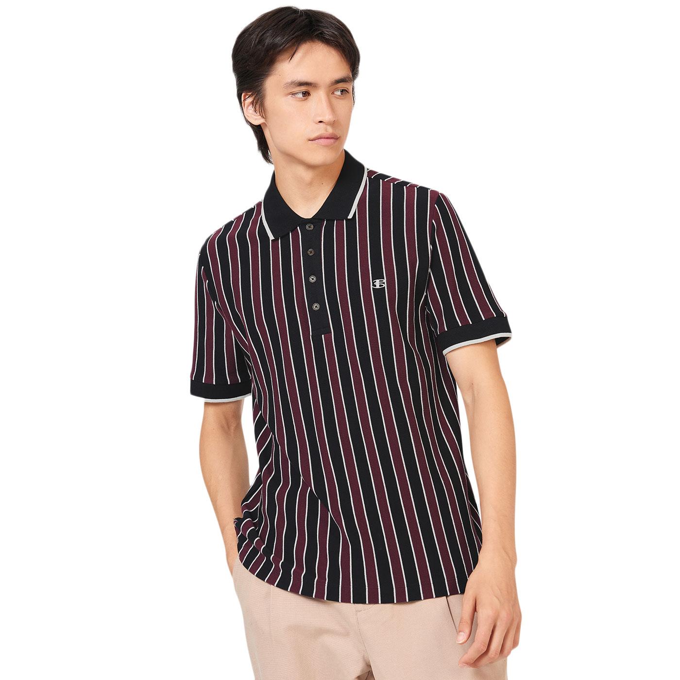 Ben Sherman Retro Mod Vertical Stripe Pique Polo Shirt in Black