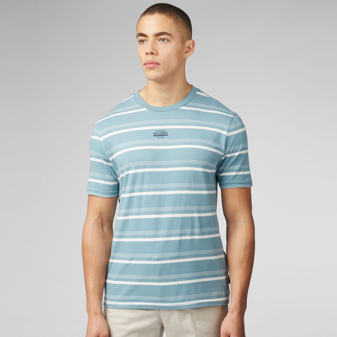 Ben Sherman Retro Fine Stripe Crew Neck T-shirt in Petrol