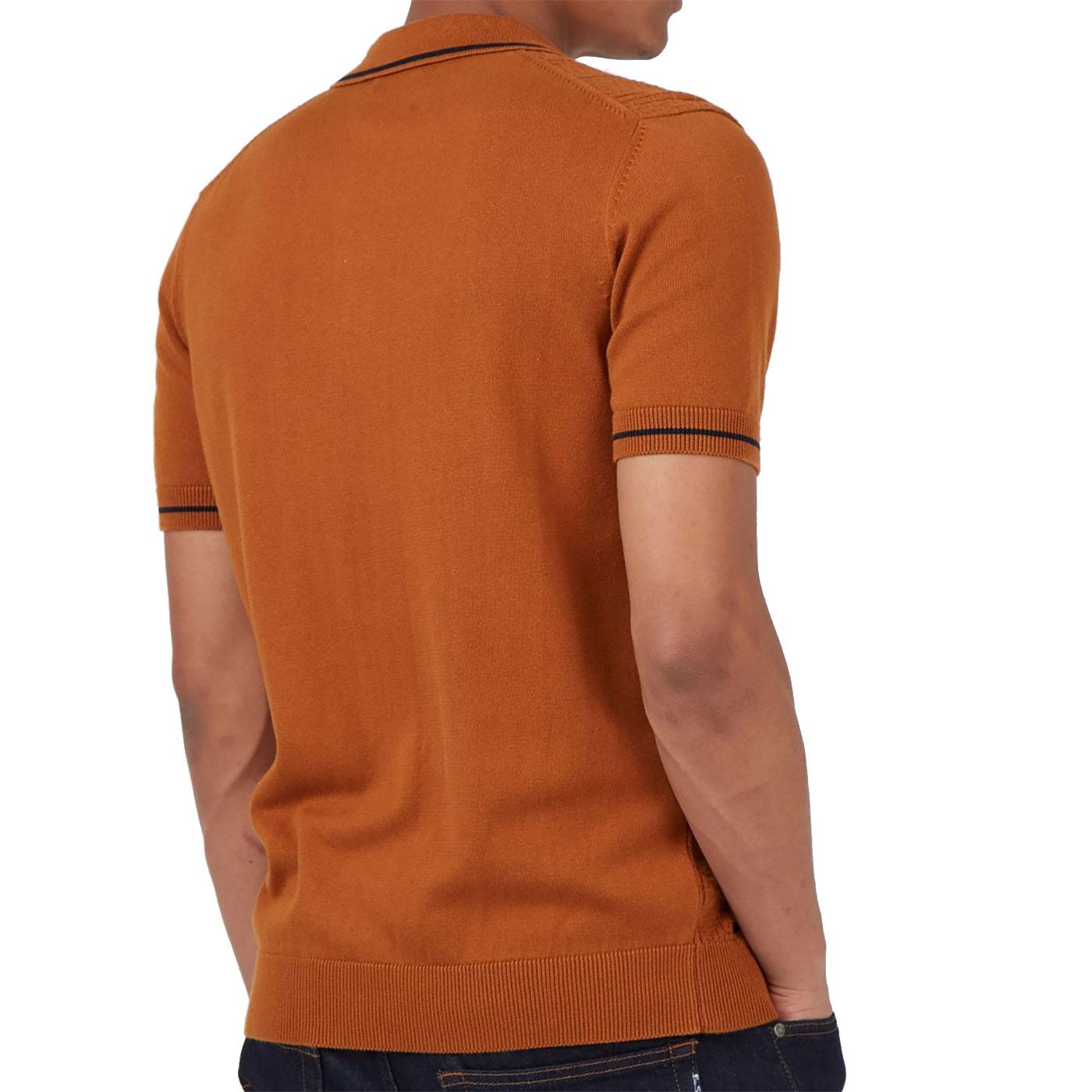 BEN SHERMAN Mod Knitted Texture Front Polo in Caramel