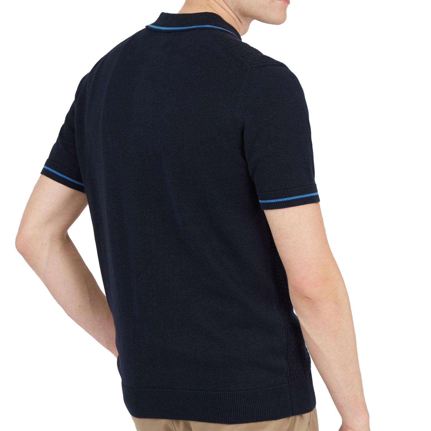 BEN SHERMAN Mod Knitted Texture Front Polo in Dark Navy