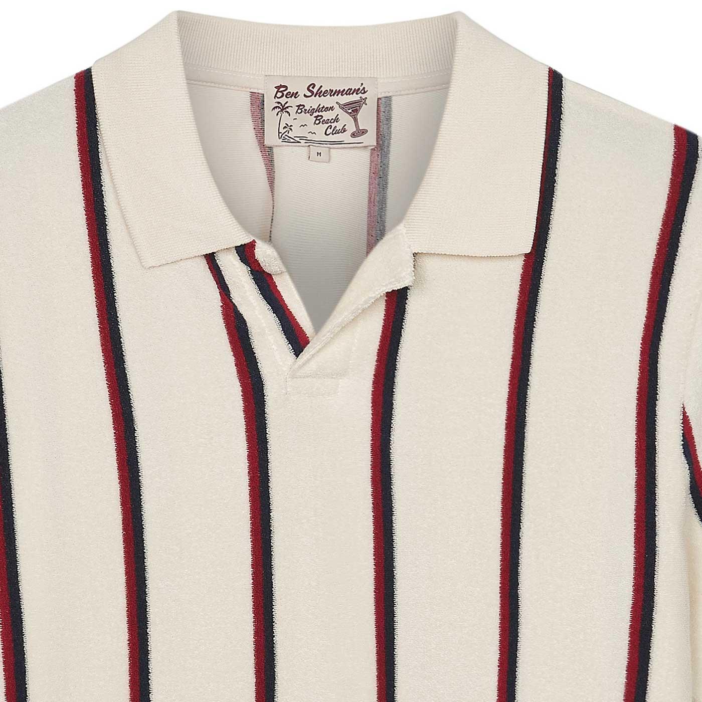 Ben Sherman Retro Stripe Cotton Towelling Polo Shirt in White