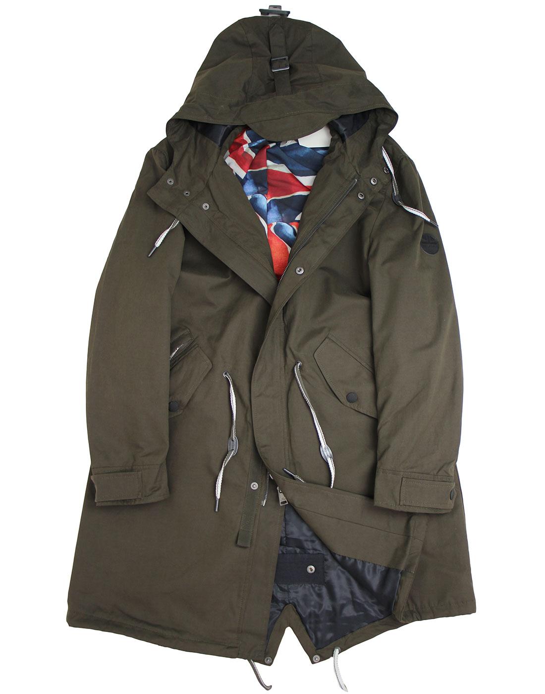 BEN SHERMAN Retro Mod Union Jack Lined Fishtail Parka Jacket