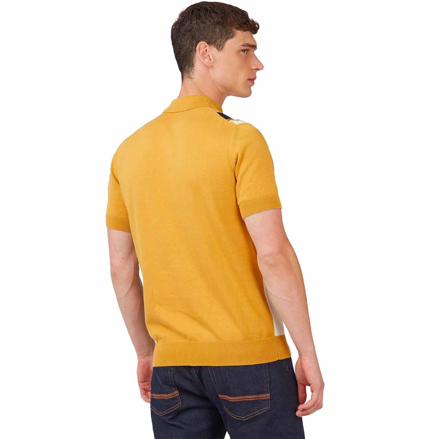 BEN SHERMAN 60s Mod Vertical Stripe Knit Polo Top Sunflower